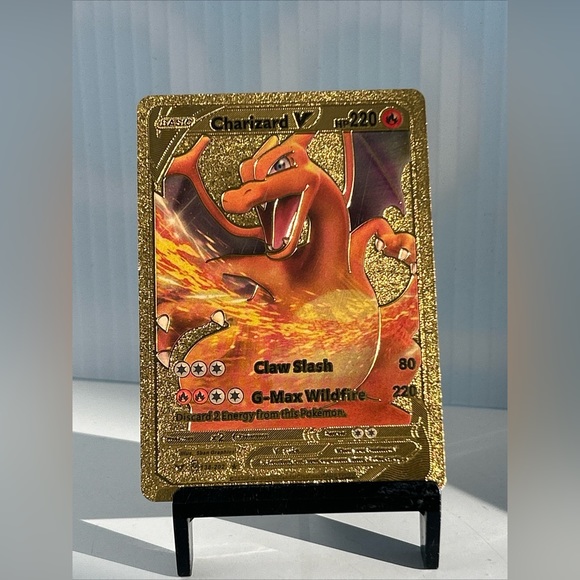 Pokemon | Toys | Charizard V Metal Gold Shiny Card Gold Foil Pokemon ...